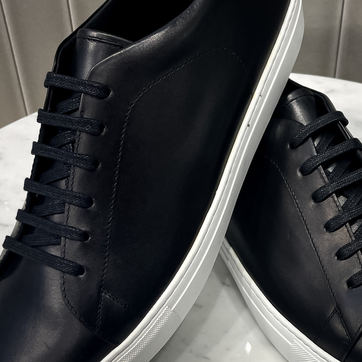 Black Painted Calf Leather Trainer Sneaker – Musika New York Black Painted Calf Leather Trainer Sneaker – Musika New York